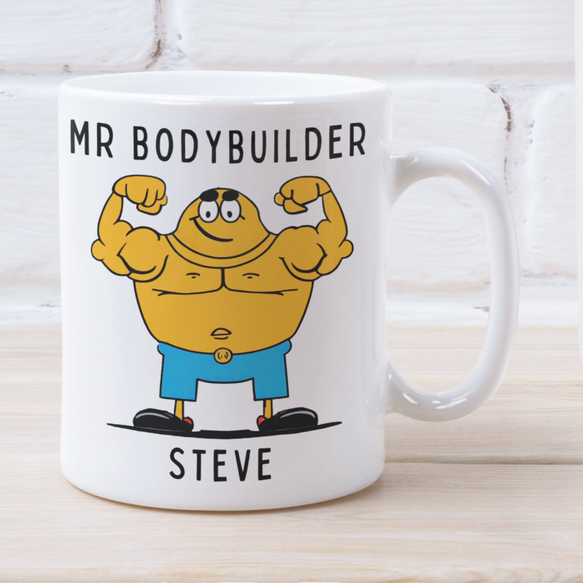 Personalised Bodybuilder Mug – Funny Gym Gift, Mr Bodybuilder Cartoon ...
