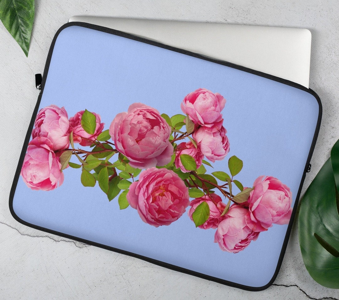 Pink Peonies on Periwinkle Background Sleeve Padded Travel Laptop Case ...