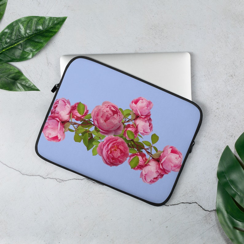 Pink Peonies on Periwinkle Background Sleeve Padded Travel Laptop Case ...