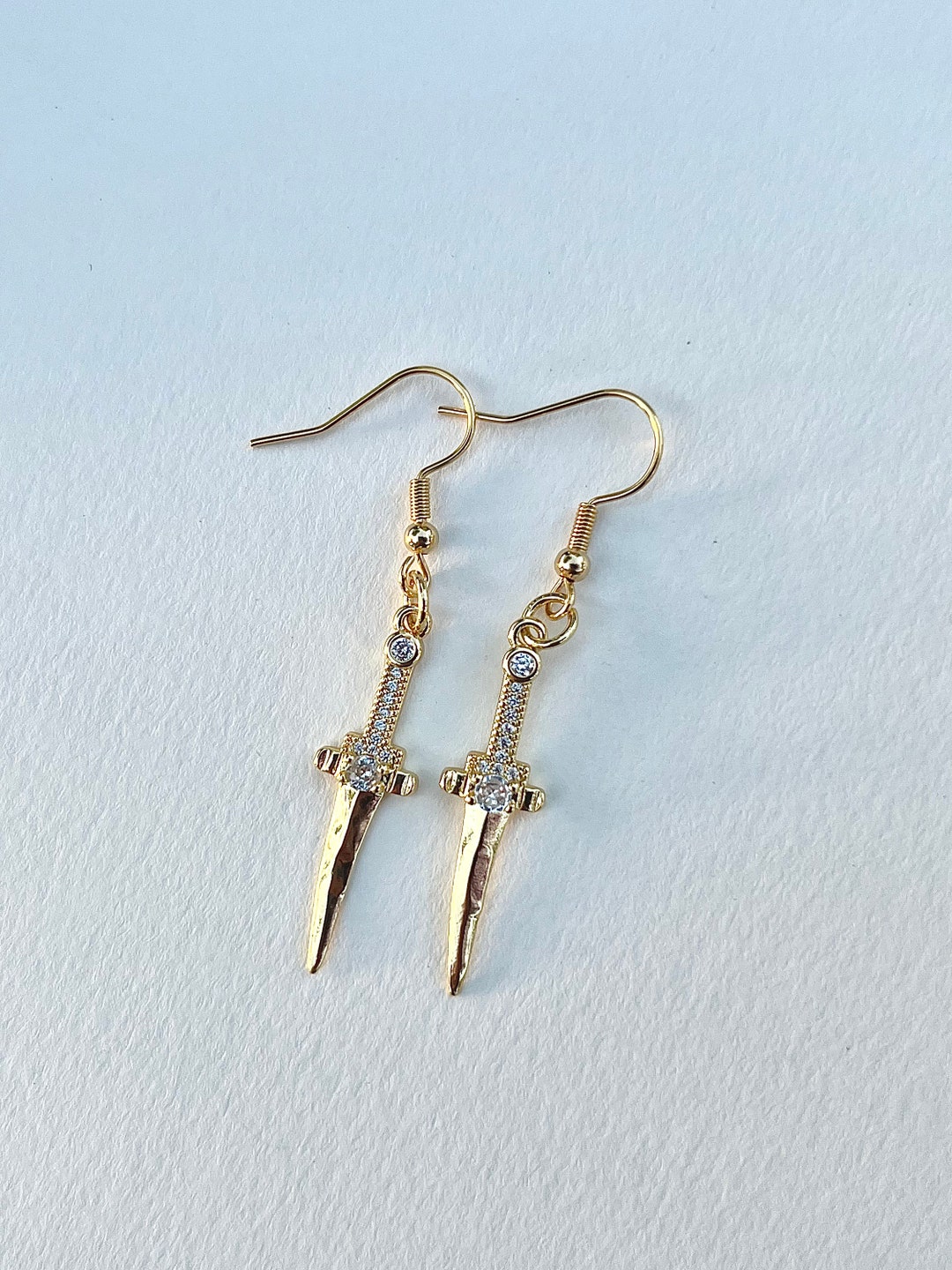 Golden Sword Dagger Crystal Encrusted Dangle Drop Earring - Etsy