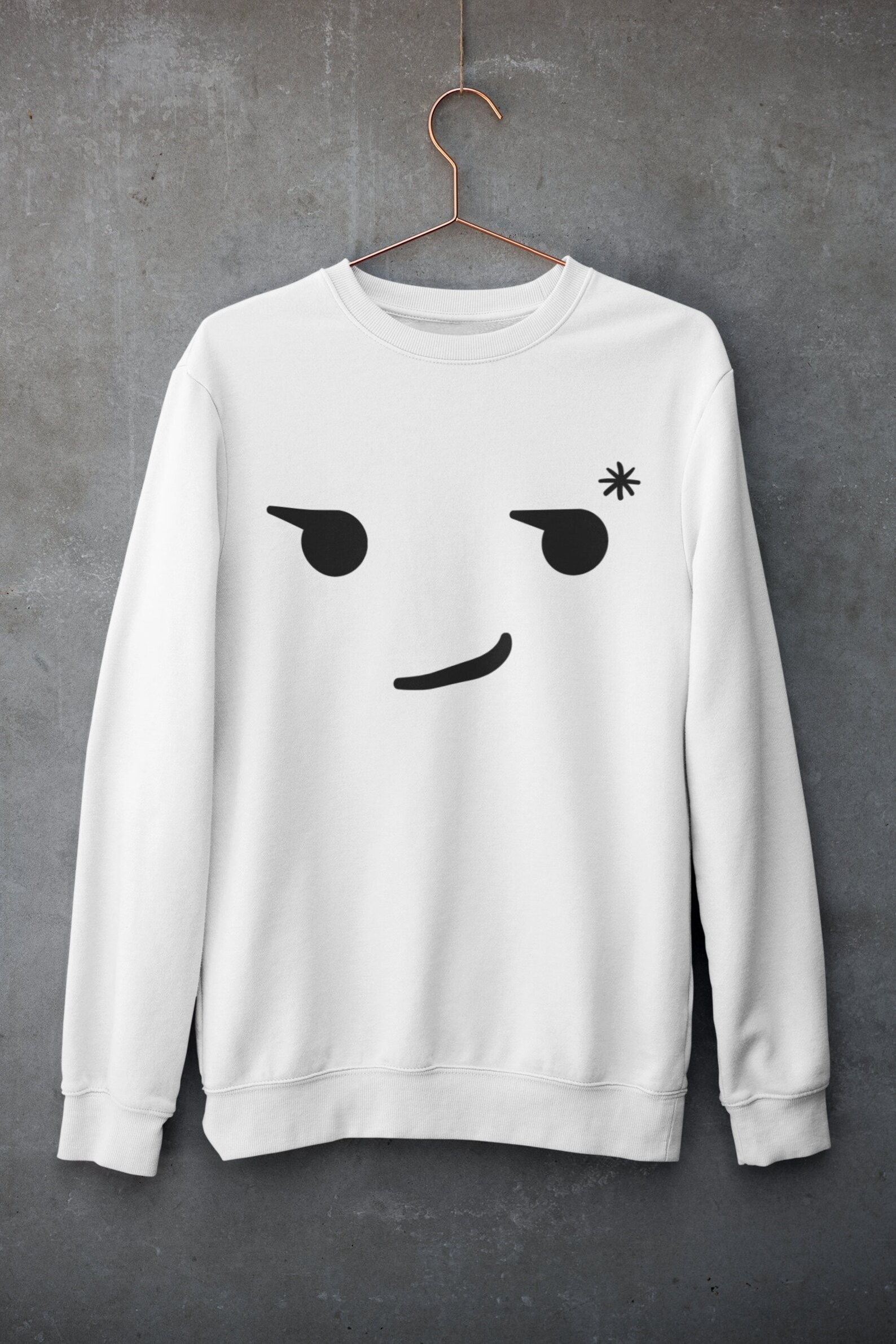 Large Smirking Emoji Emoticon Sweatshirt, Black/white Smirking Emoji ...