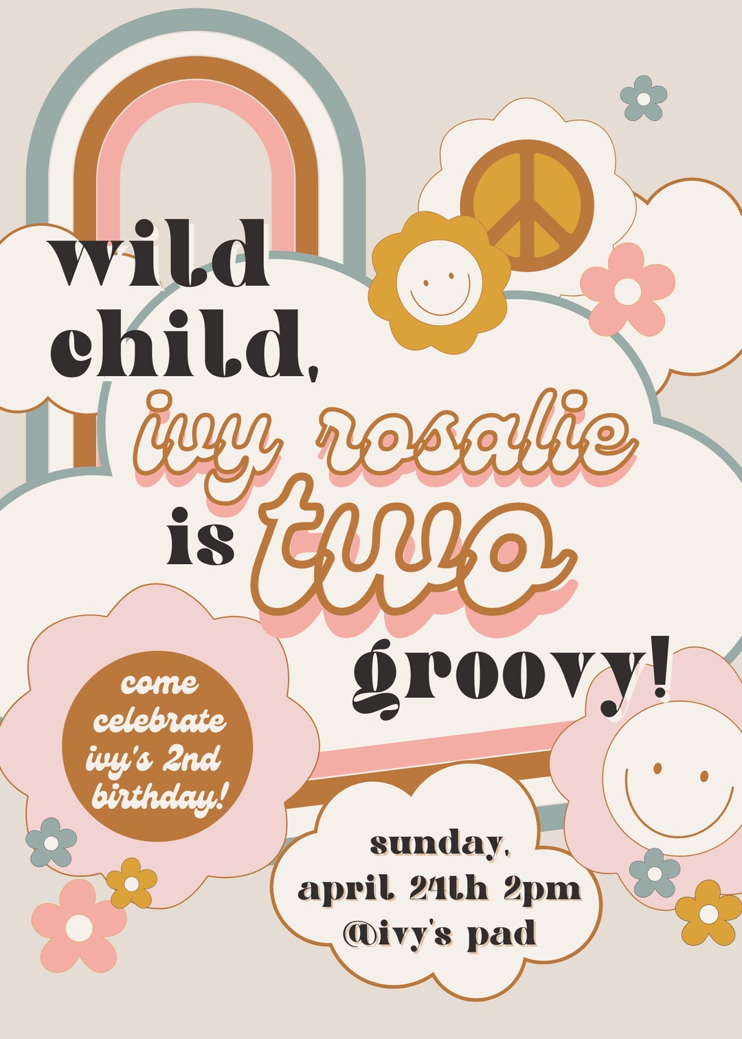 Two Groovy Birthday Invitation - Etsy
