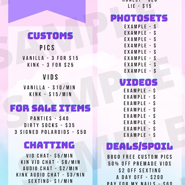Cam Girl Tip Menu - Etsy