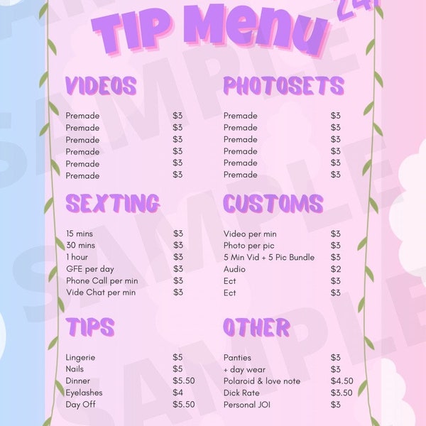 Onlyfans Tip Menu - Etsy