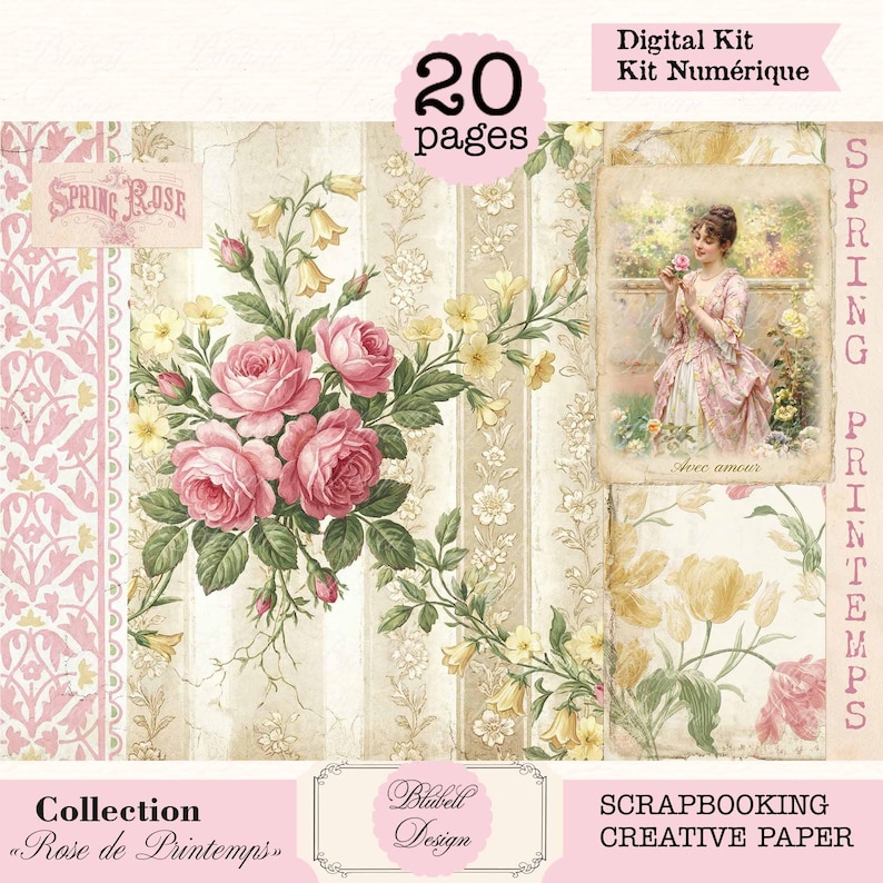 Soft Spring Digital Creative Paper "spring Rose" Scrapbooking Junk ...