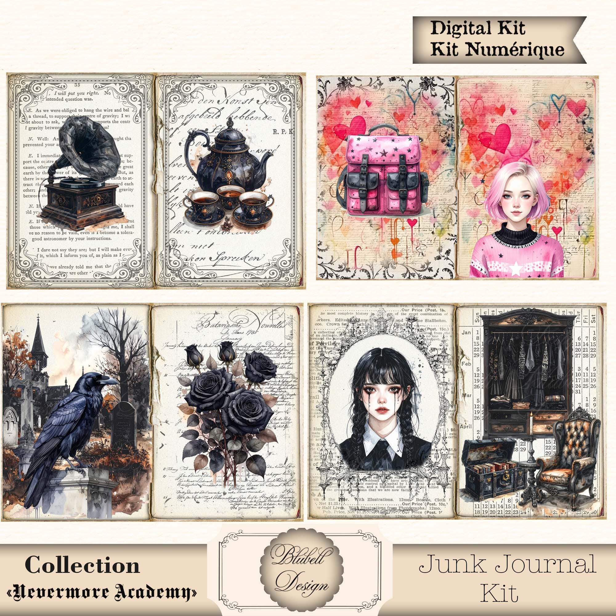 Gothic Digital Paper "nevermore Academy" Scrapbooking Kit Junk Journal ...