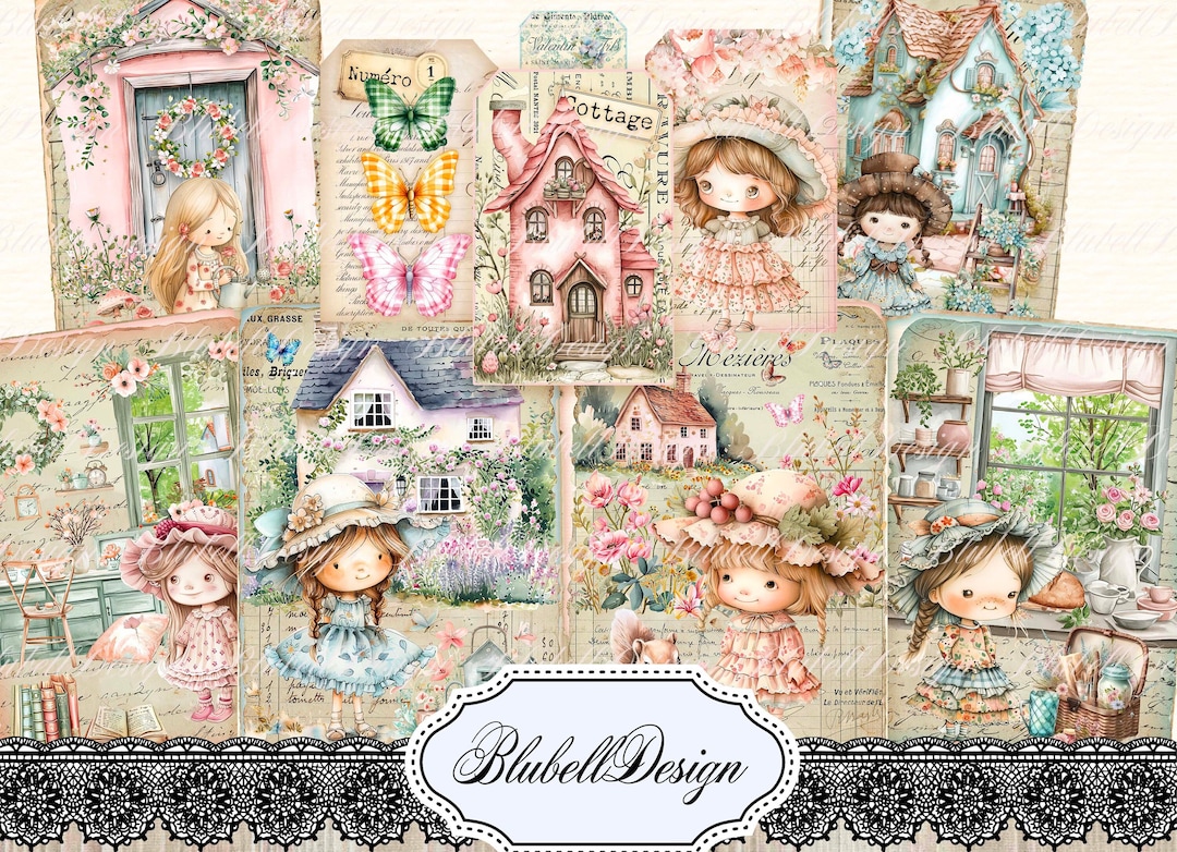 Retro Digital Paper "little Country Girls Vol 2" Scrapbooking Kit Junk ...