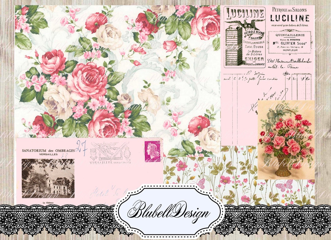 Vie En Rose Digital Vintage Paper Kit. Scrapbooking Junk Journal Kit ...