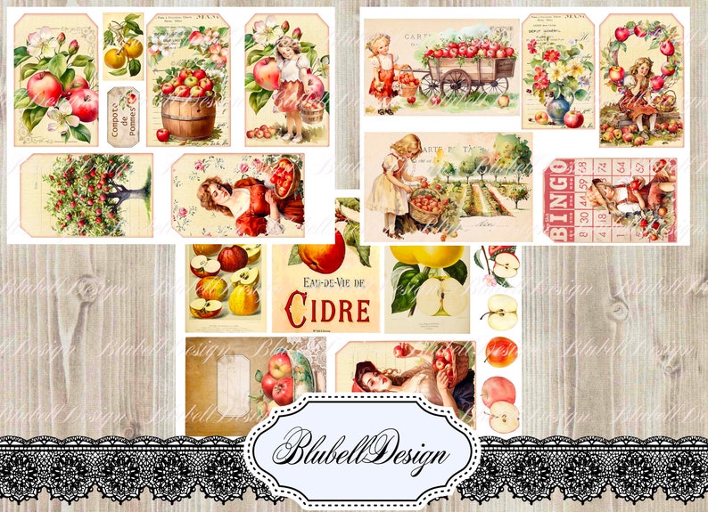 Vintage Digital Paper "apple Season" Scrapbooking Kit Junk Journal ...
