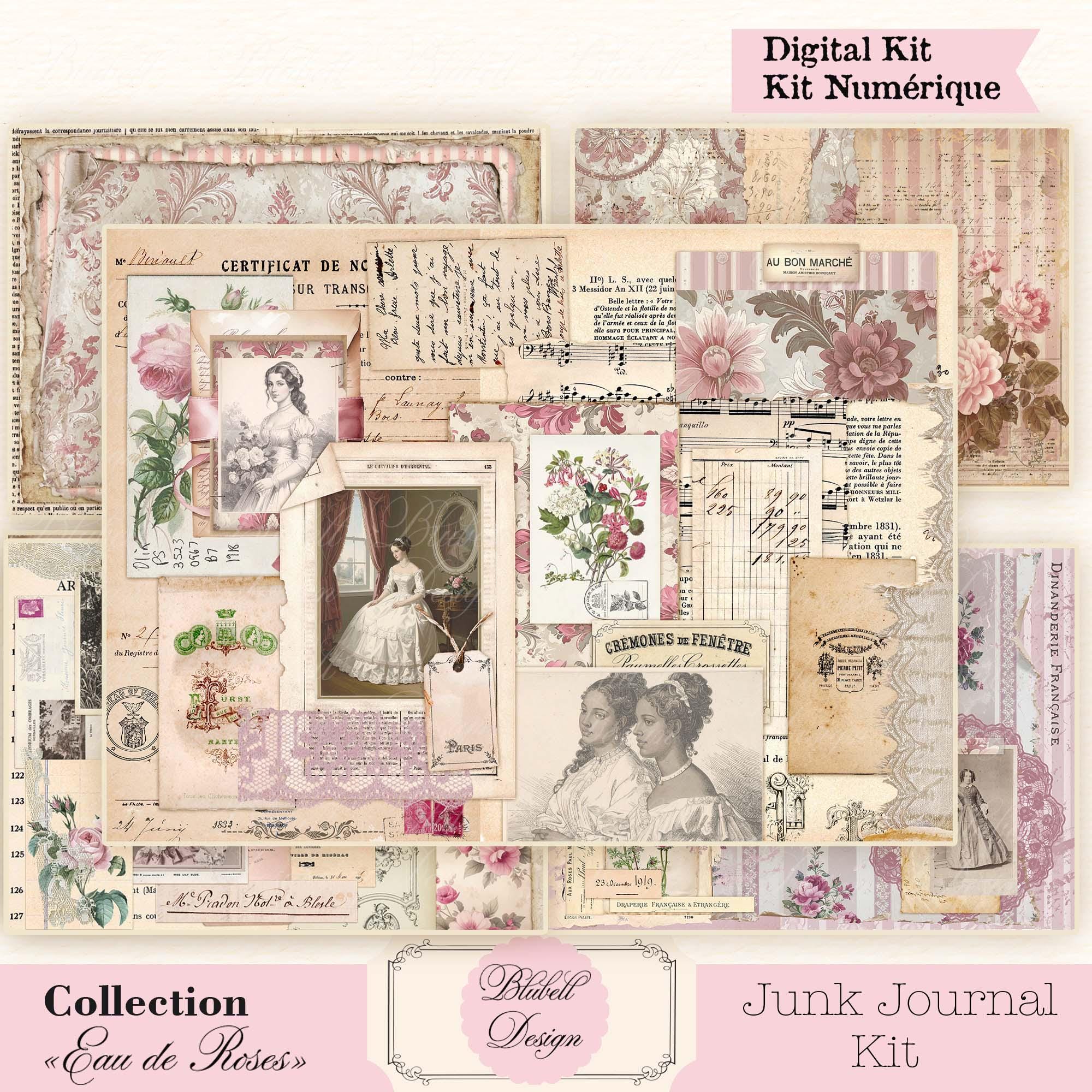 Shabby Chic Digital Paper "rose Water" Scrapbooking Kit Junk Journal ...