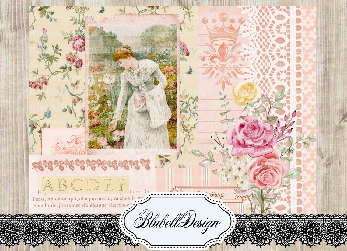 Shabby Chic "eden" Digital Paper Scrapbooking Junk Journal Kit ...