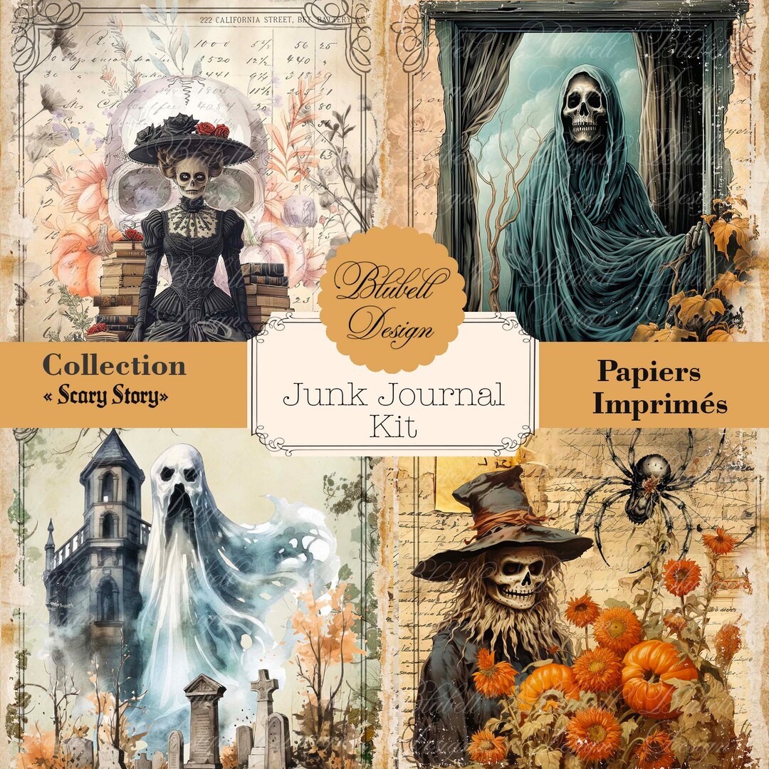 Vintage Printed Paper Kit "scary Story" Junk Journal Kit Scrapbooking ...