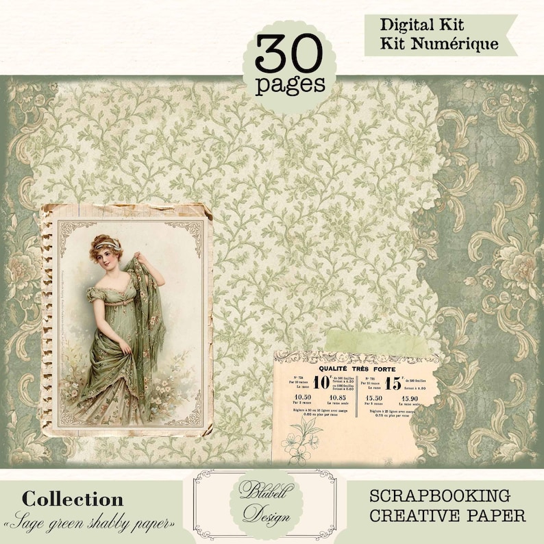 Vintage Fade Digital Creative Paper "sage Green Shabby Paper ...