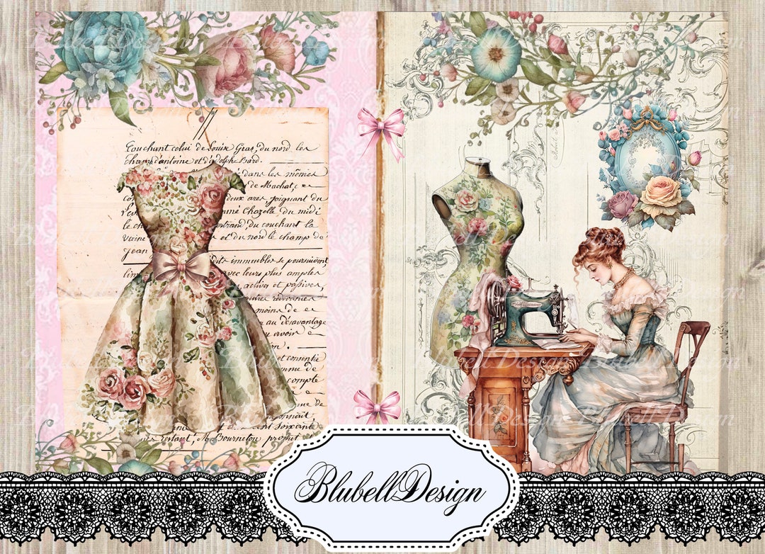 Victorian Printed Paper Kit "at the Seamstress" Junk Journal ...