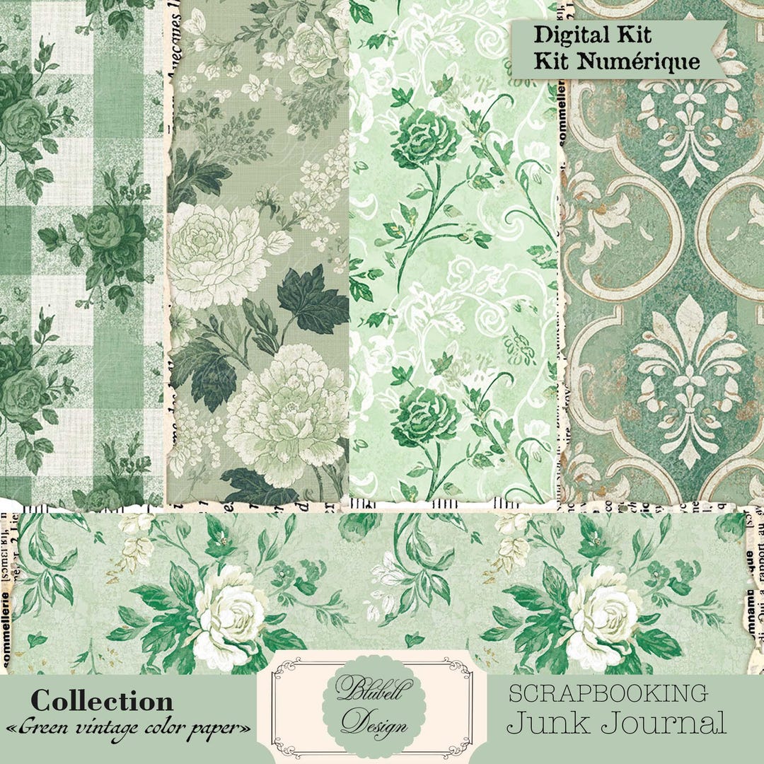 Digital Fabric Background Papers "green Vintage Color Paper ...