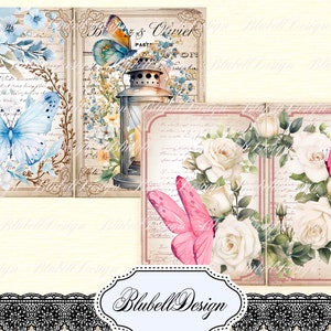 Vintage Printed Paper Kit "flowers and Butterflies" Junk Journal Kit ...
