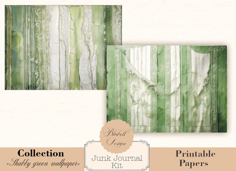 Basic Digital Paper "shabby Green Wallpaper" Scrapbooking Kit Junk ...