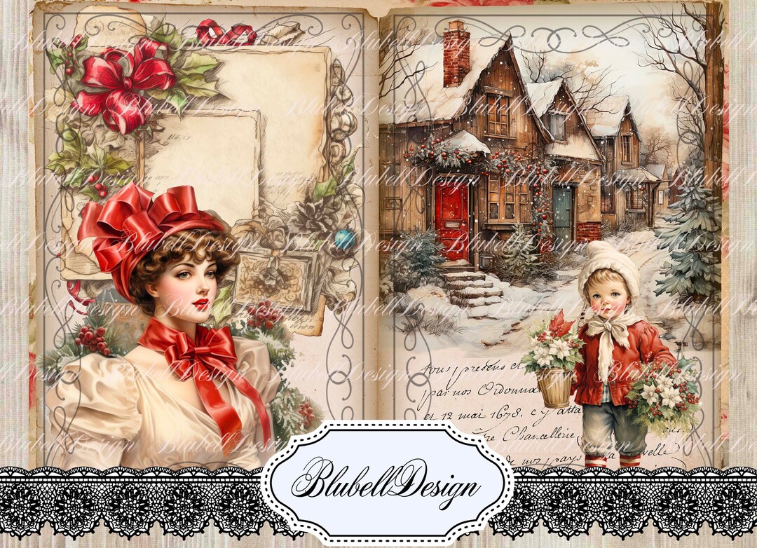 Victorian Christmas Digital Paper "holiday Time" Scrapbooking Kit Junk ...