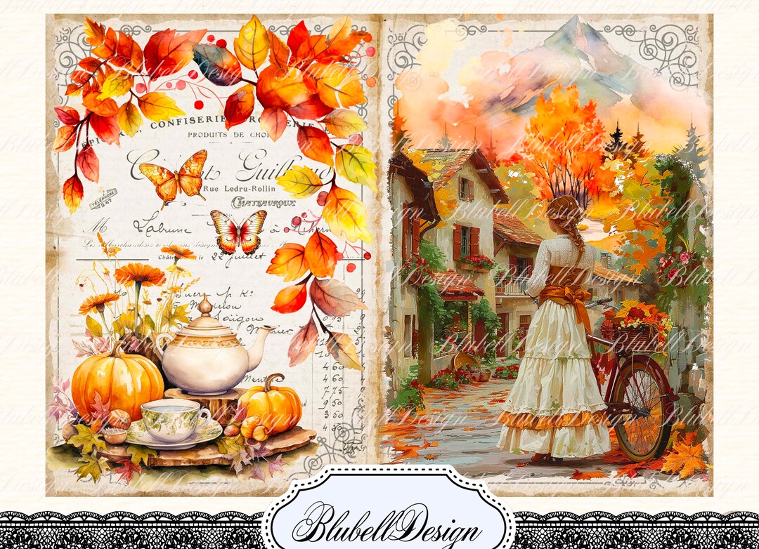 Vintage Printed Paper Kit "autumn Stroll" Junk Journal Kit Scrapbooking ...