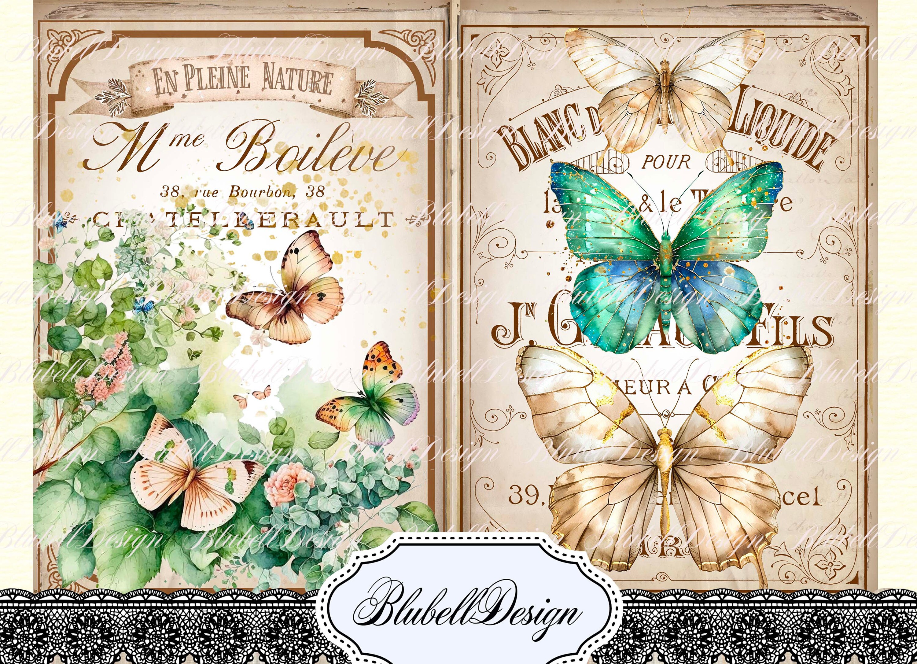 Vintage Printed Paper Kit "flowers and Butterflies" Junk Journal Kit ...