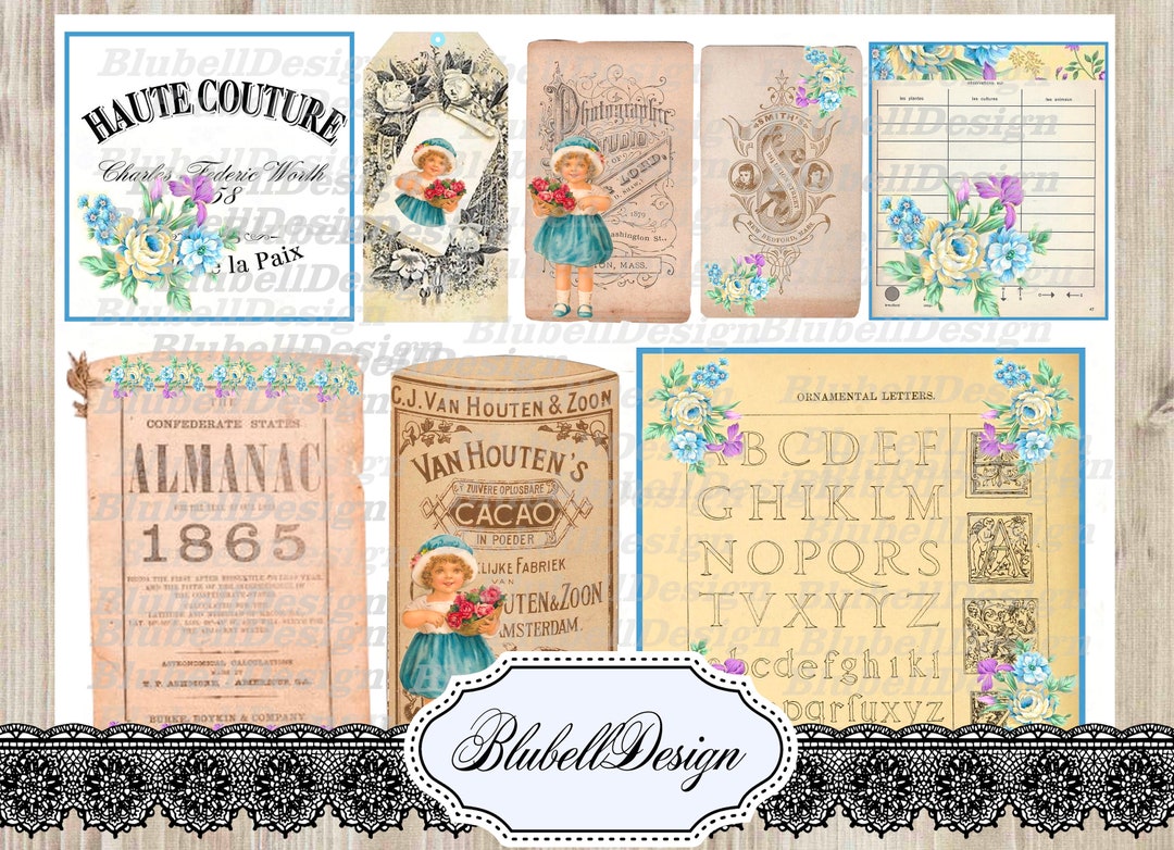 Printed Blue Vintage Ephemera Kit 200g Junk Journal Scrapbooking Kit - Etsy
