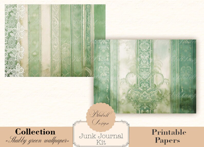 Basic Digital Paper "shabby Green Wallpaper" Scrapbooking Kit Junk ...