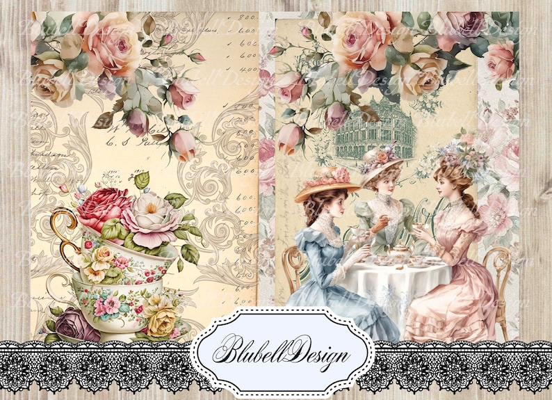 Victorian Digital Paper "tea Time" Scrapbooking Junk Journal Kit ...