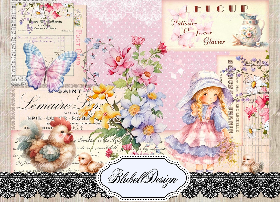 Pastel Digital Paper little Country Girl Scrapbooking Kit Junk Journal ...