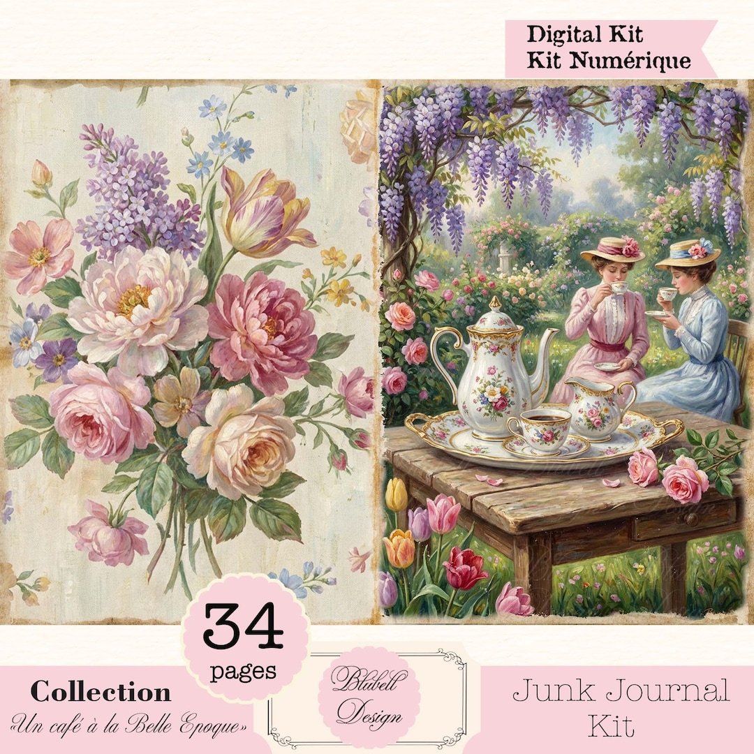 Spring Digital Paper "a Café in the Belle Époque" Scrapbooking Kit Junk ...
