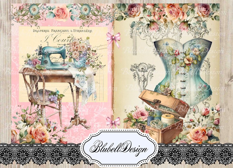 Victorian Printed Paper Kit "at the Seamstress" Junk Journal ...