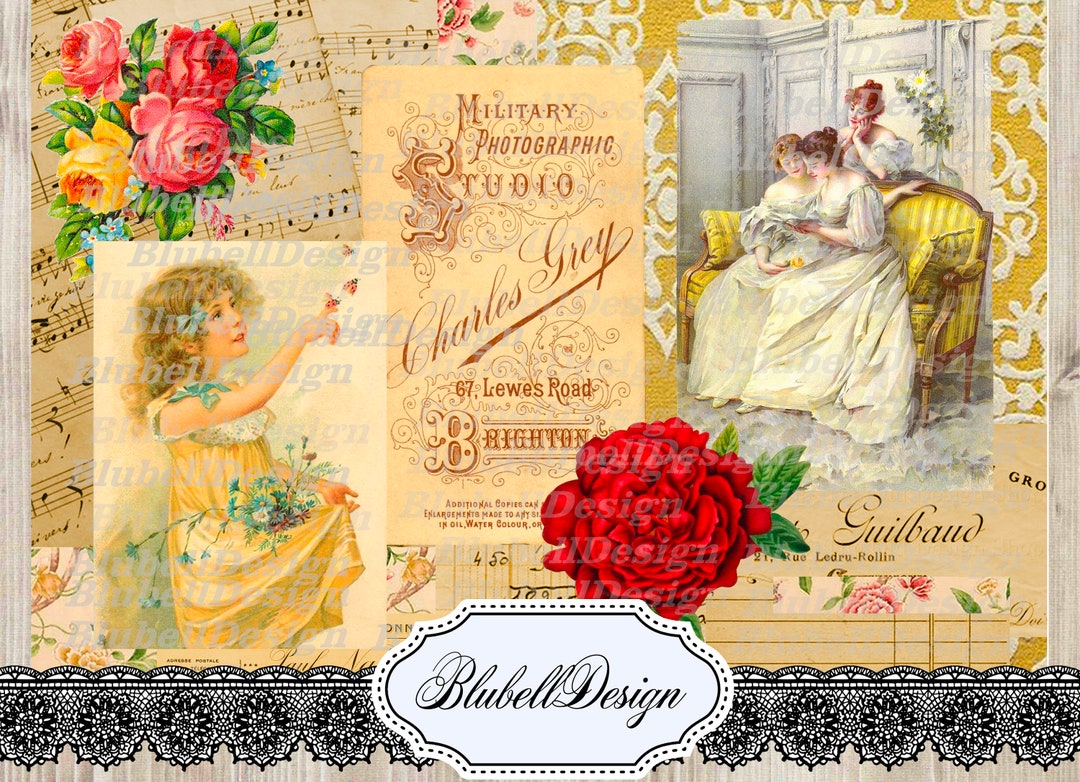 Vintage Digital Papers amber Scrapbooking Junk Journal Kit Digital ...