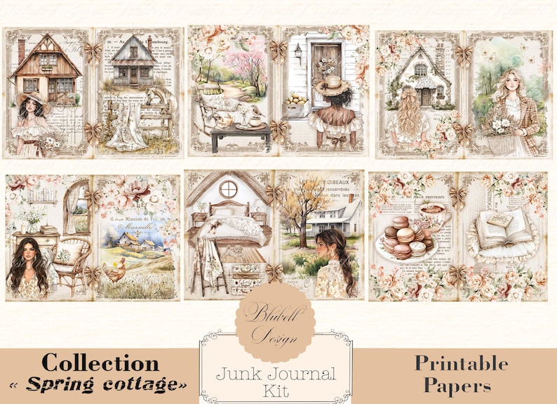 Vintage Digital Paper "spring Cottage" Scrapbooking Kit Junk Journal ...