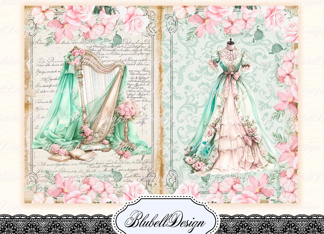 Digital Paper Victorian Shabby mint Scrapbooking Kit Junk Journal ...