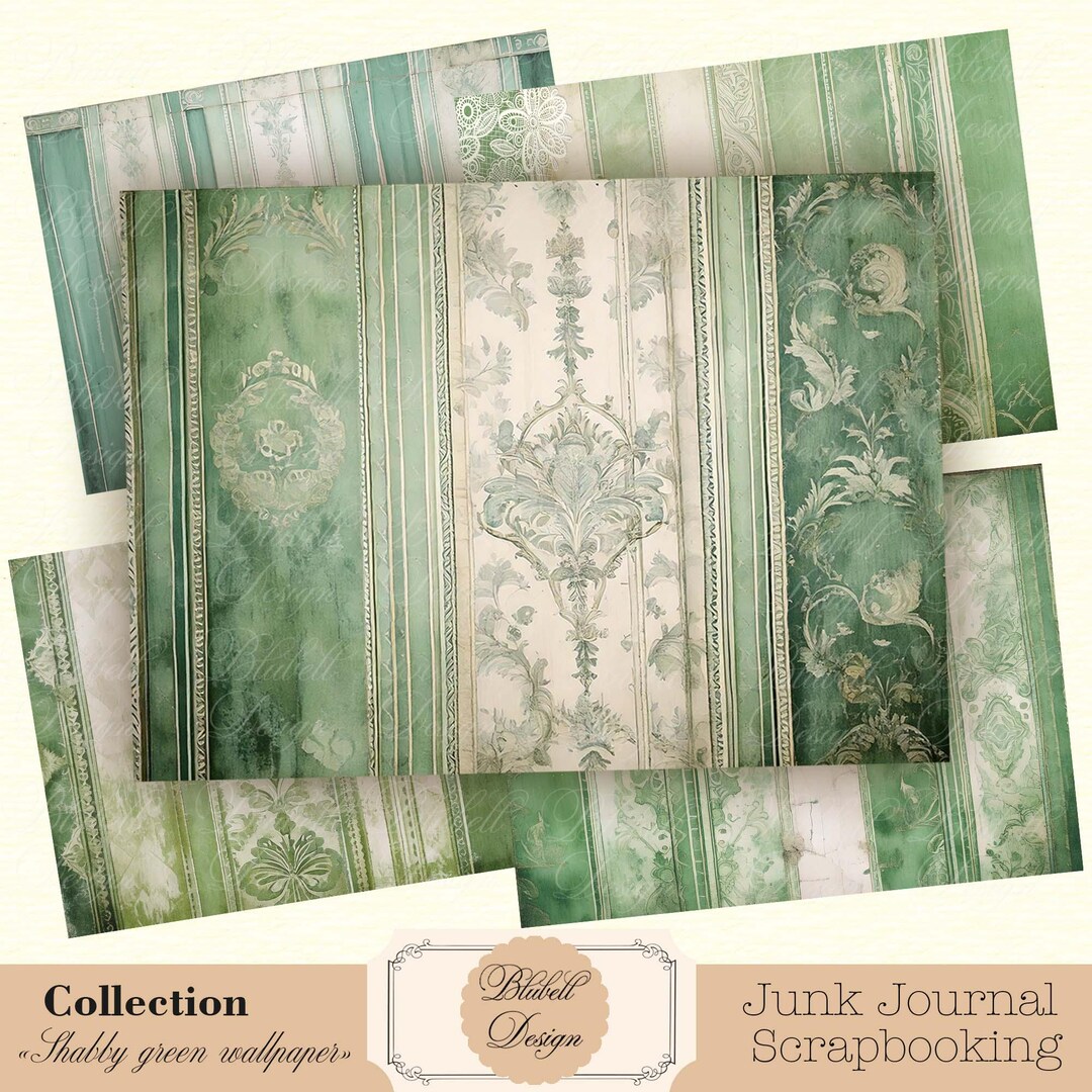 Basic Digital Paper "shabby Green Wallpaper" Scrapbooking Kit Junk ...