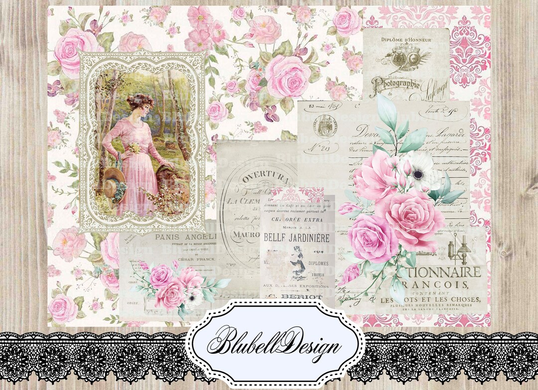 Shabby Printed Paper Kit eden Junk Journal Scrapbooking Kit - Etsy