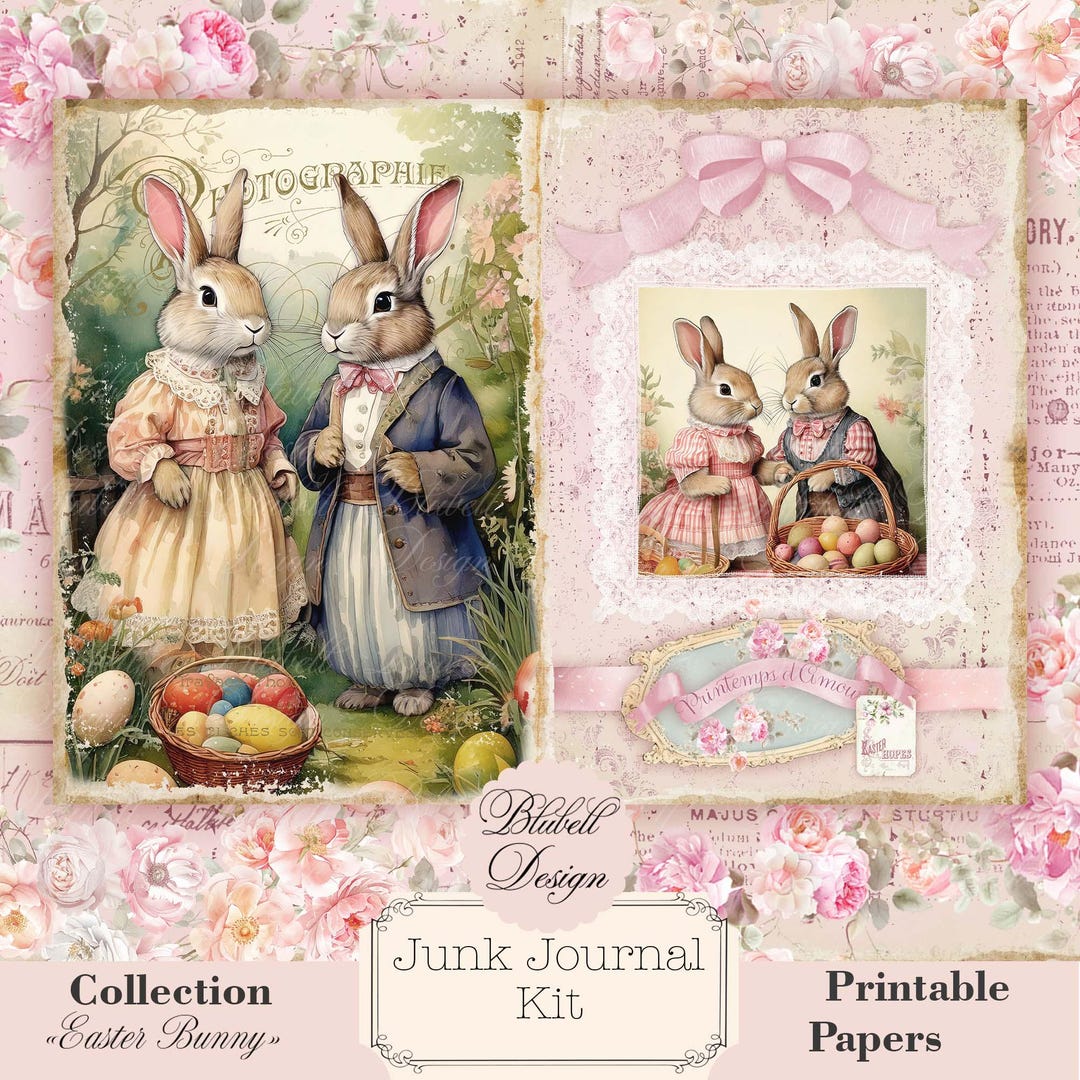 Digital Paper "easter Bunny" Scrapbooking Kit Junk Journal Digital ...