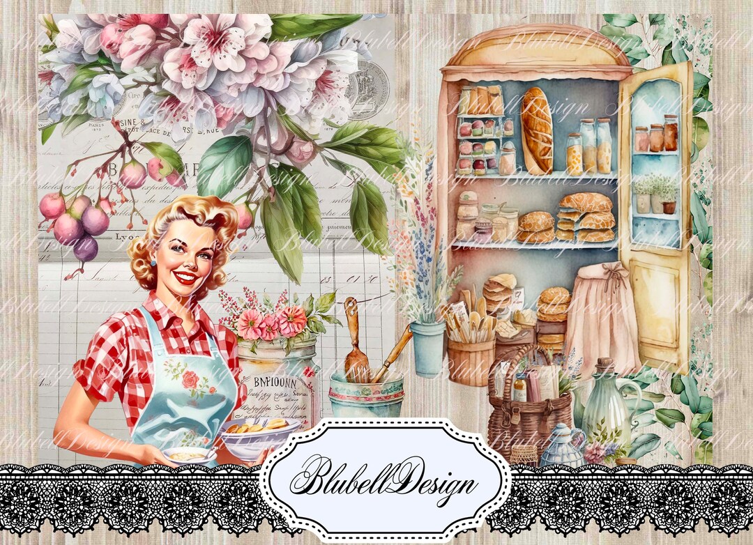 Vintage Digital Paper "mom's Kitchen" Scrapbooking Kit Junk Journal ...