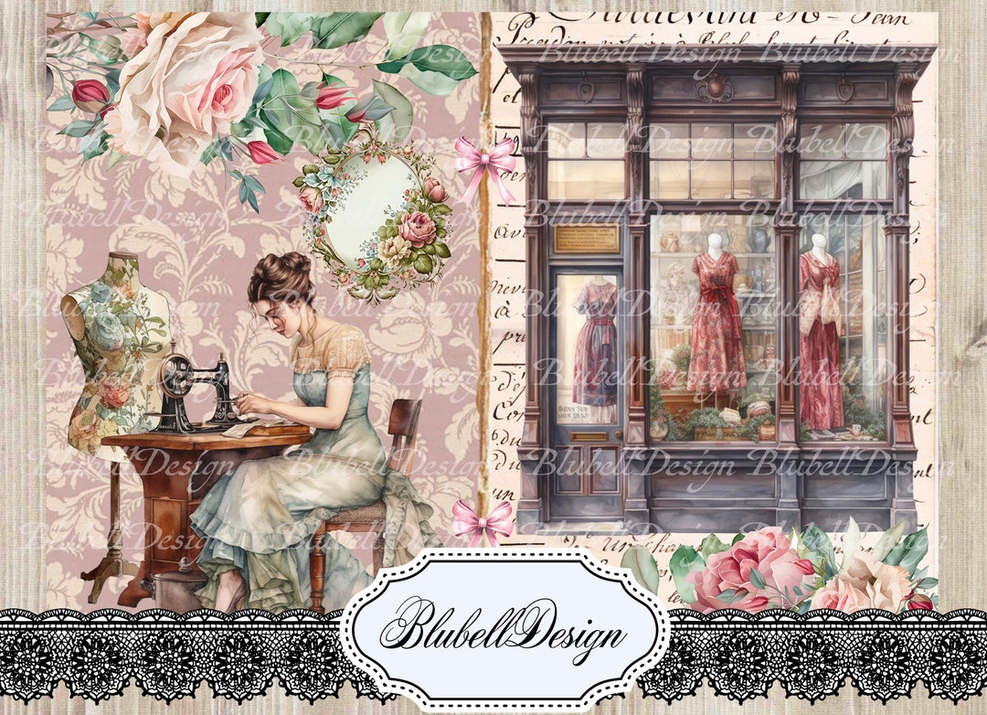 Victorian Digital Paper "chez La Couturière" Scrapbooking Junk Journal ...