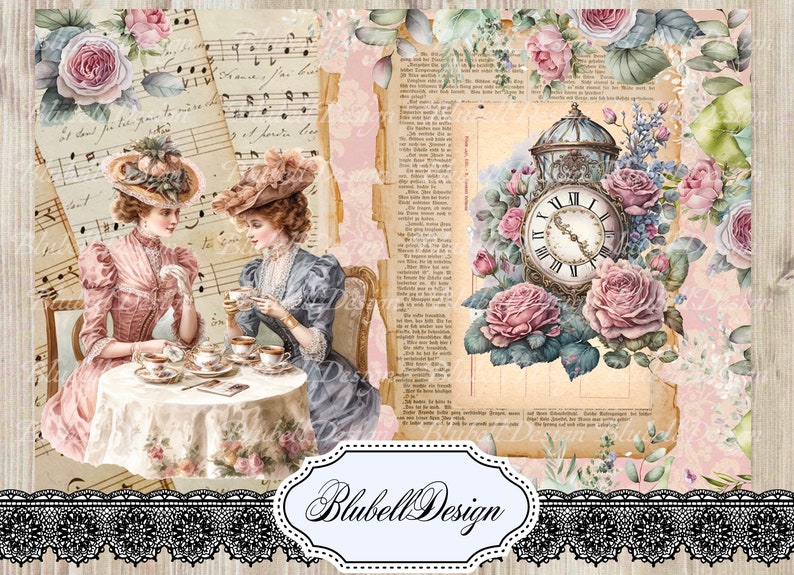 Victorian Digital Paper "tea Time" Scrapbooking Junk Journal Kit ...