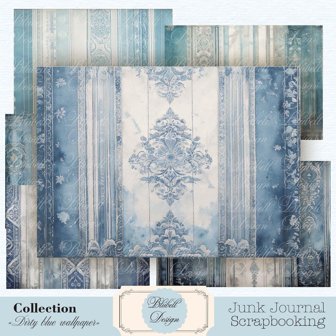 Basic Digital Paper dirty Blue Wallpaper Scrapbooking Kit Junk Journal ...