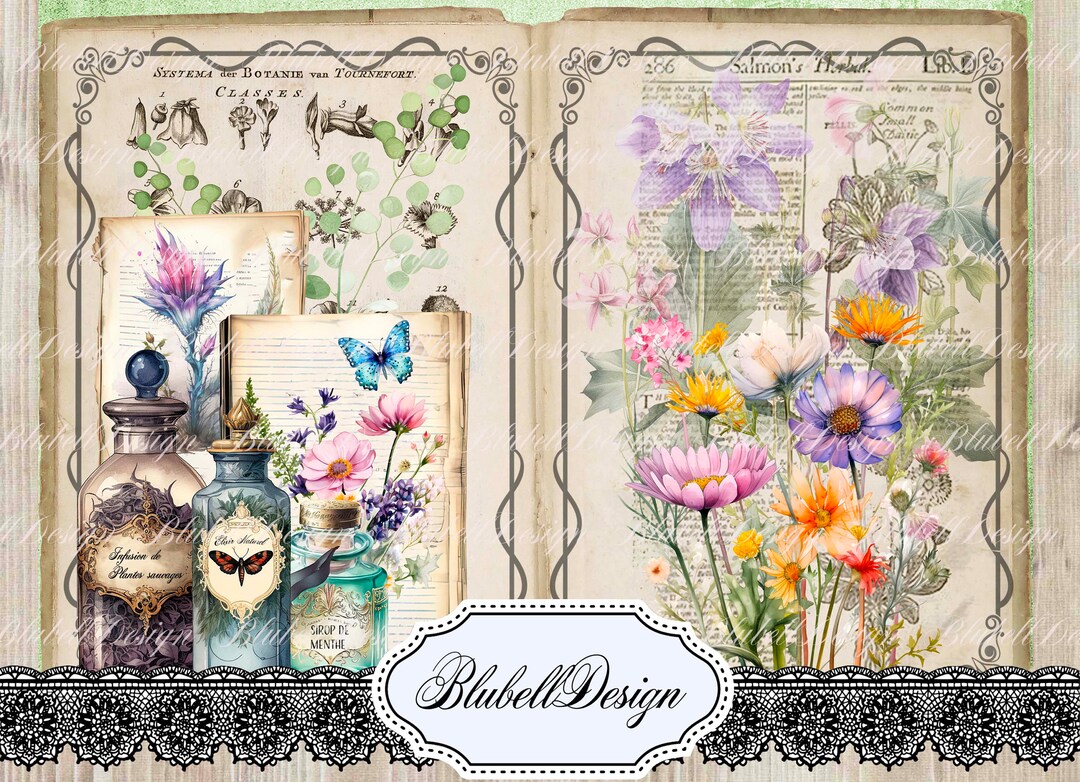 Vintage Botanical Digital Paper the Botanist Gardener Scrapbooking Kit ...