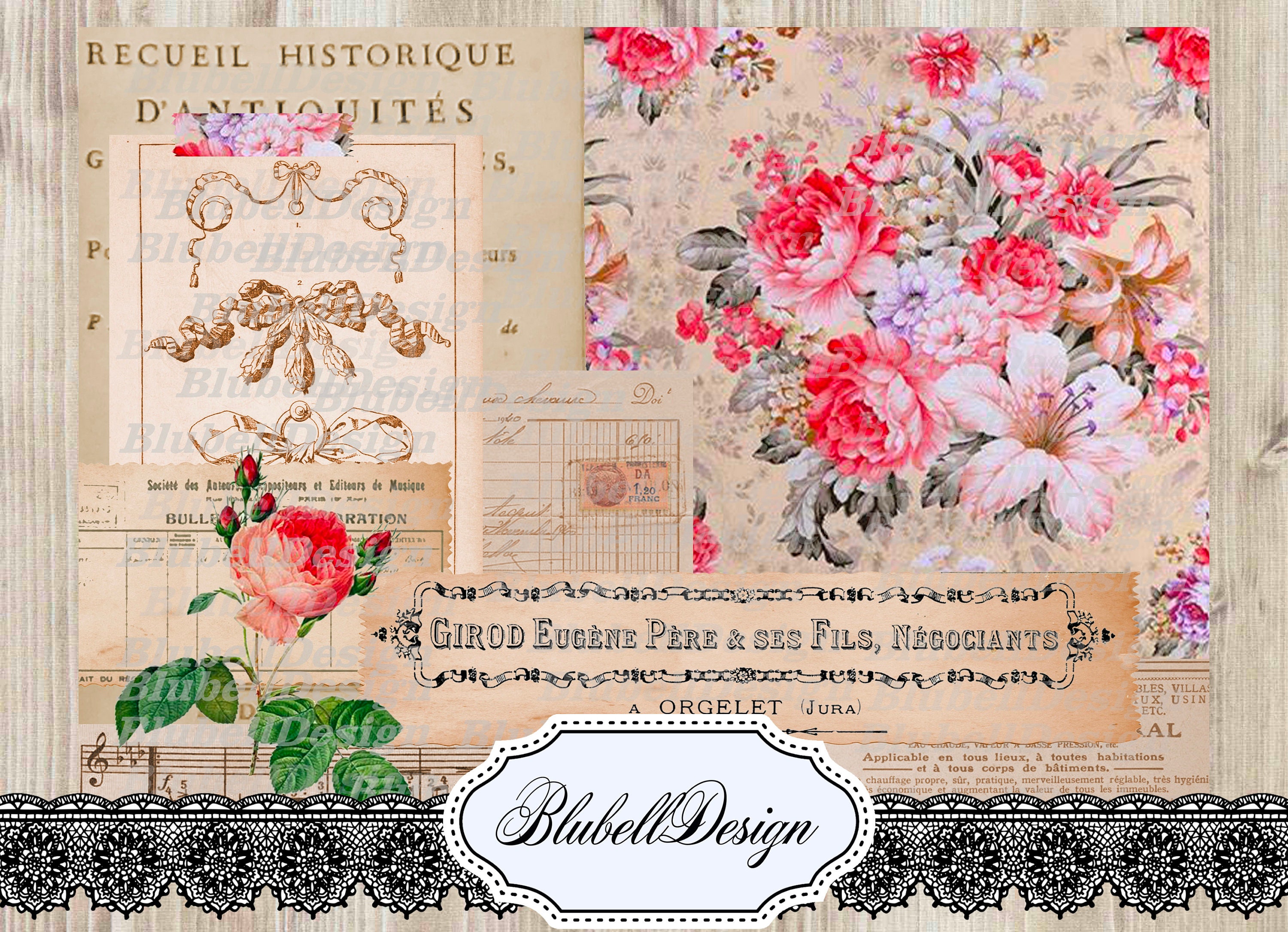 Vintage Digital Papers "blossom" Scrapbooking Junk Journal Kit ...