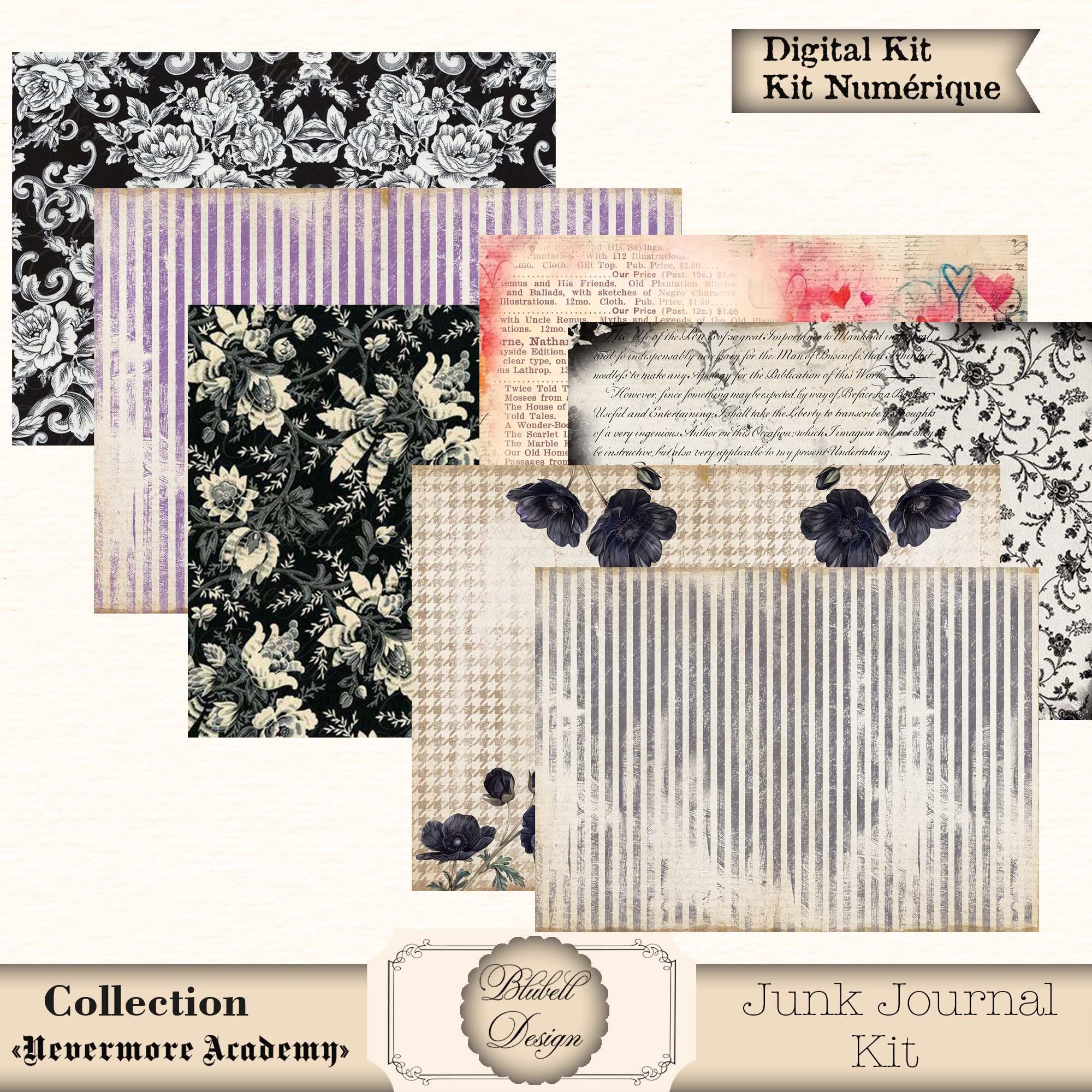 Gothic Digital Paper "nevermore Academy" Scrapbooking Kit Junk Journal ...