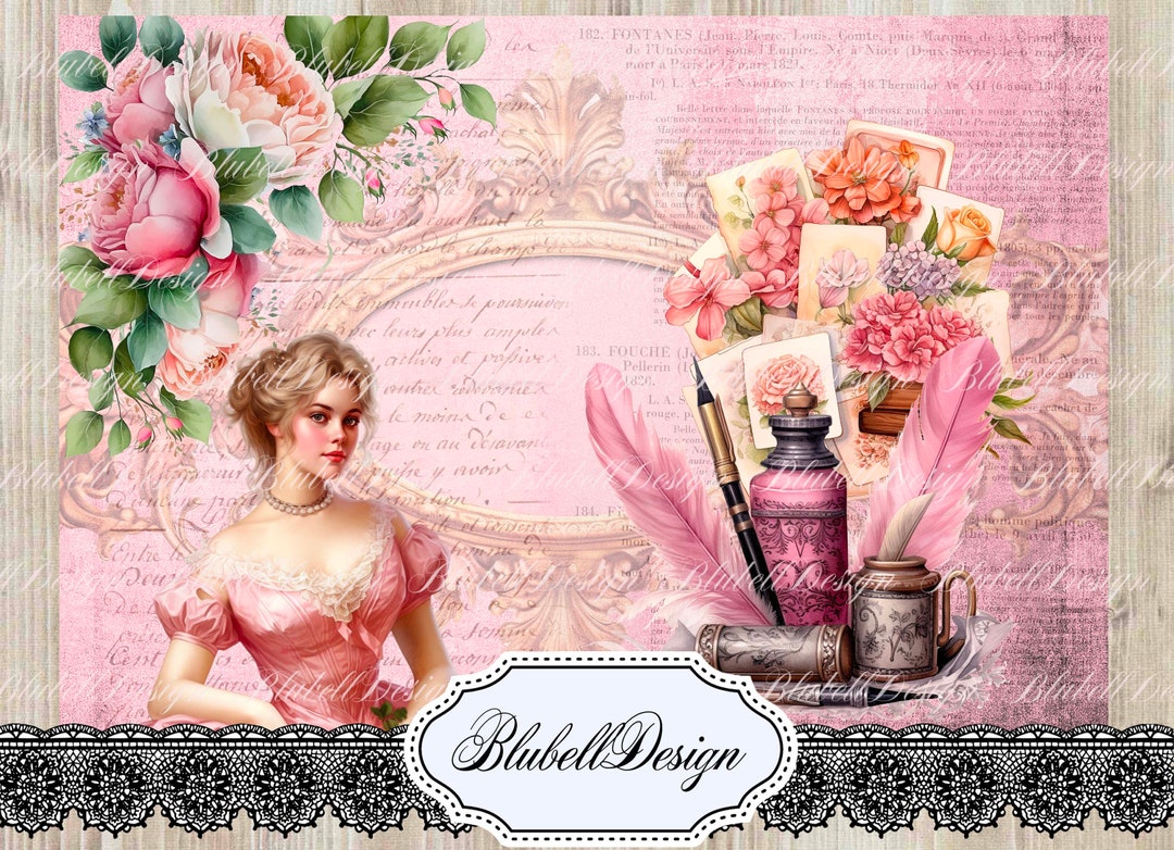 Pink Victorian Digital Paper "femininity" Scrapbooking Kit Junk Journal ...