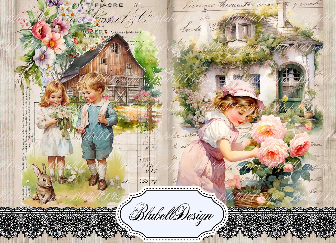 Vintage Digital Paper "spring on the Farm" Scrapbooking Kit Junk ...