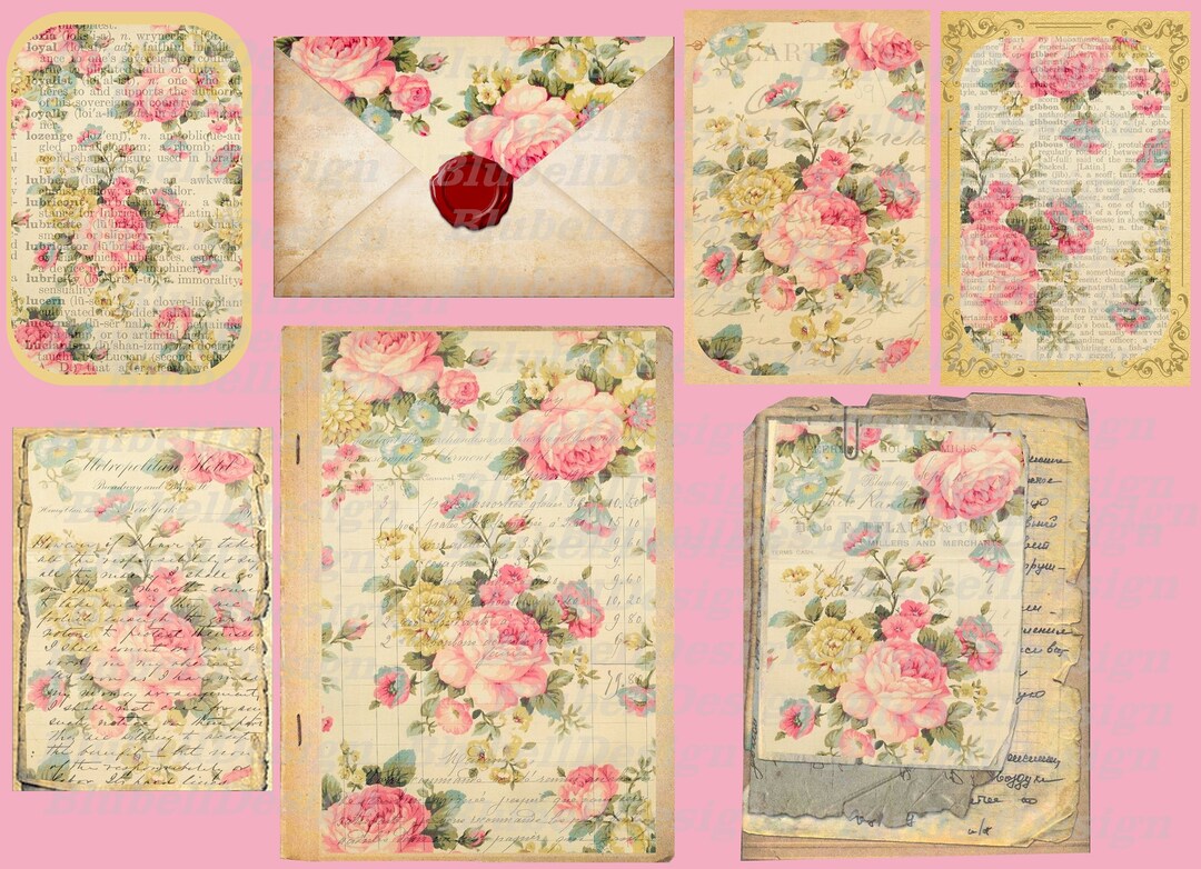 "ephemeras Vintage Rose" Digital Papers, Scrapbooking Junk Journal Kit ...