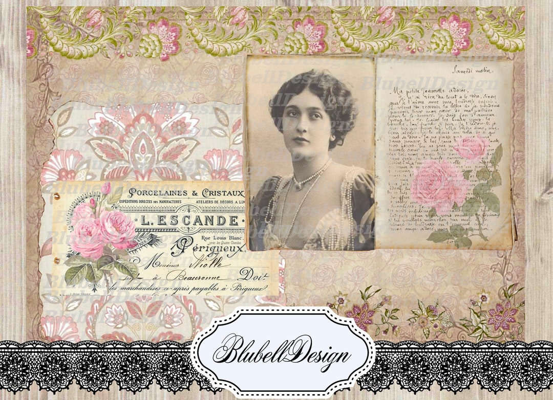 Vintage Printed Paper Kit "bouquet of Roses Junk Journal Scrapbooking ...