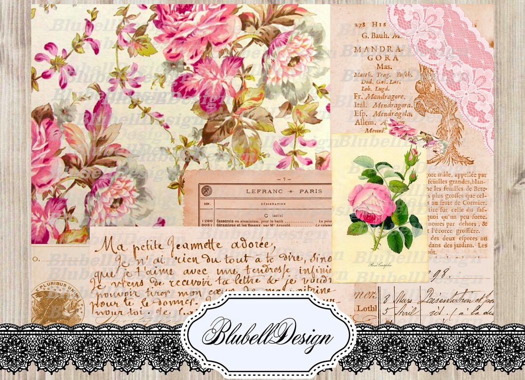Vintage Digital Papers "blossom" Scrapbooking Junk Journal Kit ...