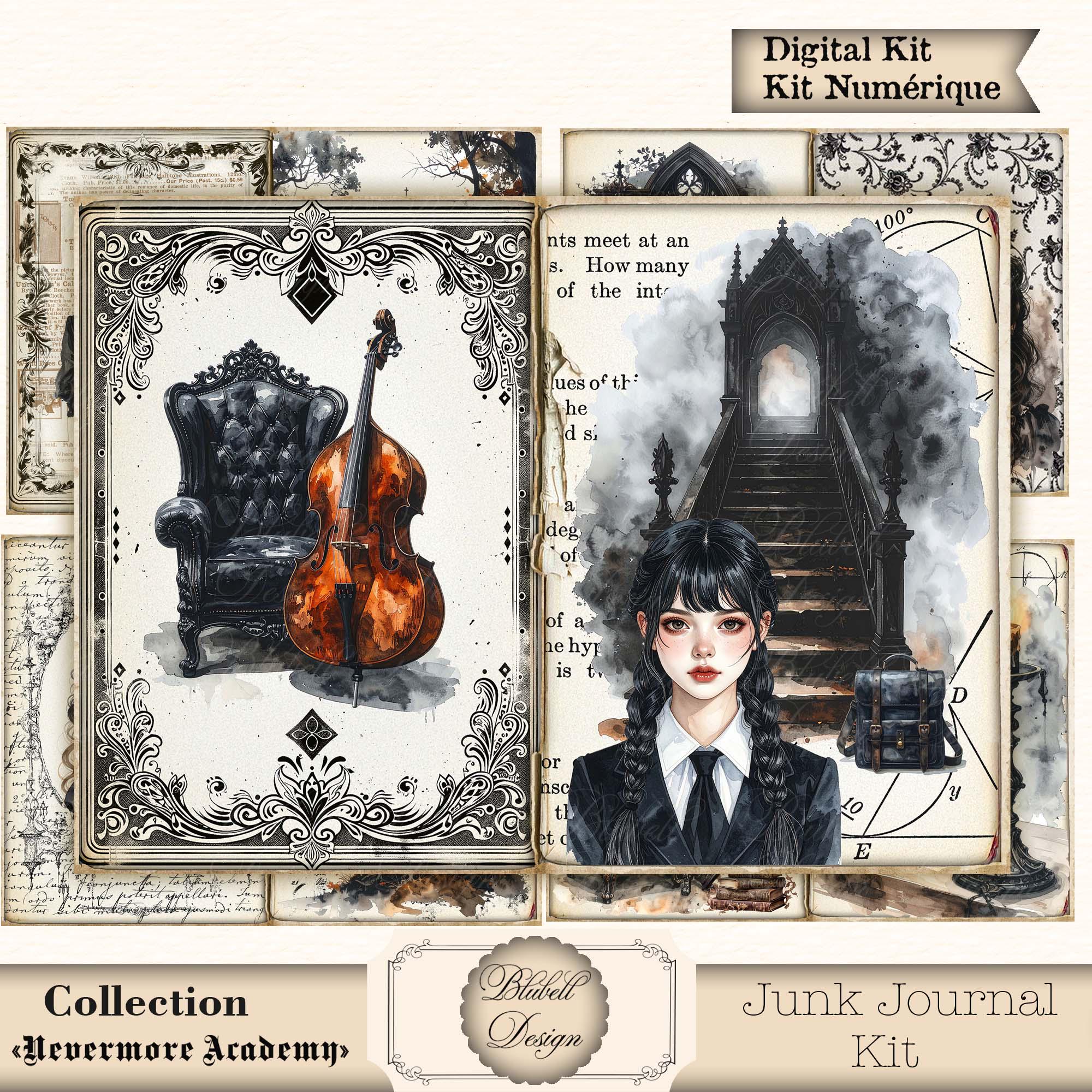 Gothic Digital Paper "nevermore Academy" Scrapbooking Kit Junk Journal ...