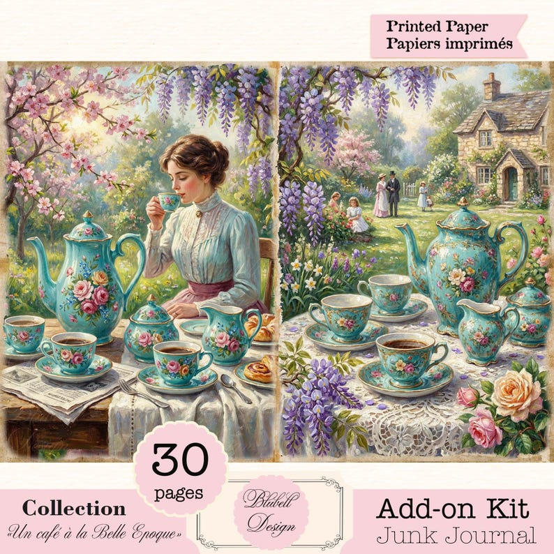 Kit papiers imprimés Add-On kit printanier "Un café à la Belle Epoque ...